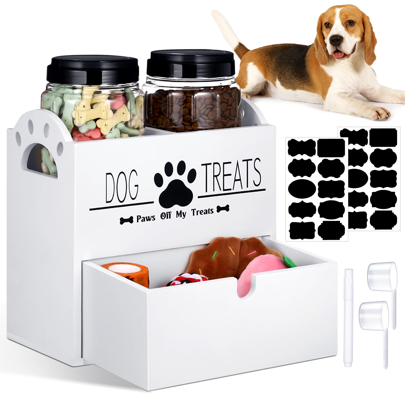 Amazon.com: Dog Treat Container Wood Dog Food Storage Container White ...