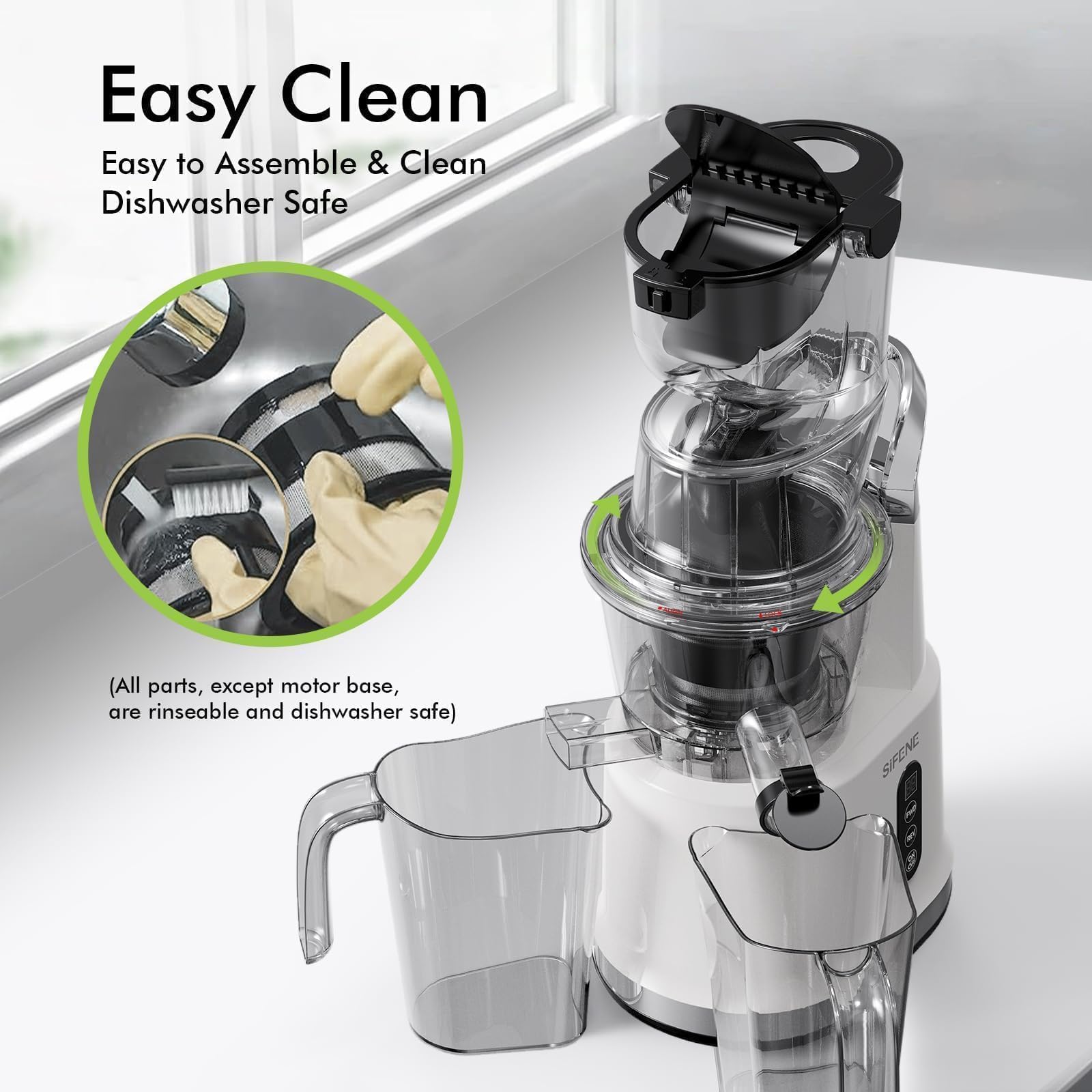 Easy-Use Cold Press Juicer, SiFENE 83mm Wide-Mouth Vertical Slow ...