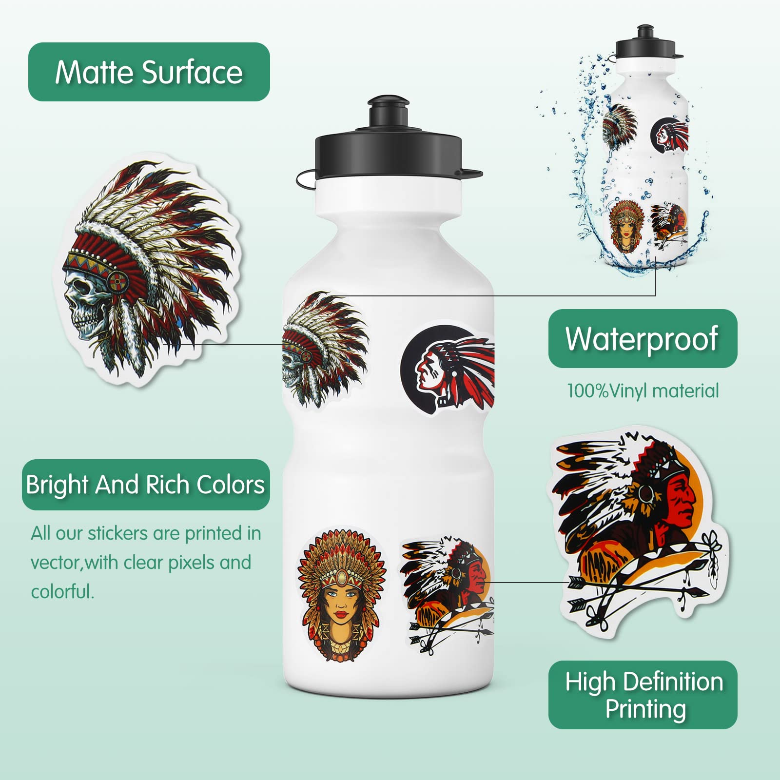 Snapklik.com : 100 Pcs Native American Stickers Indian Stickers Pack ...