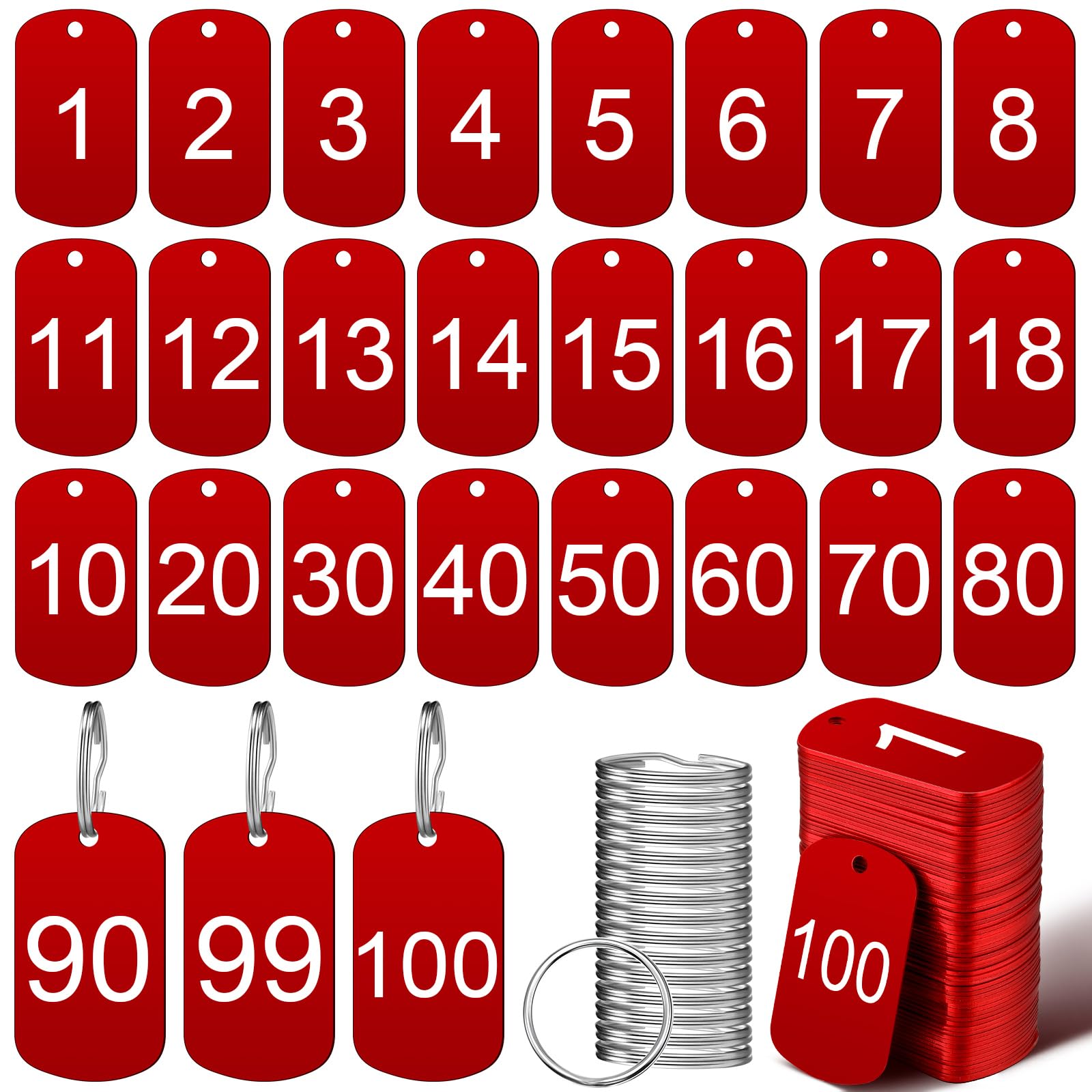 Amazon.com : MorningRo 100 Pcs Red Aluminum Number Tags with Key Rings ...