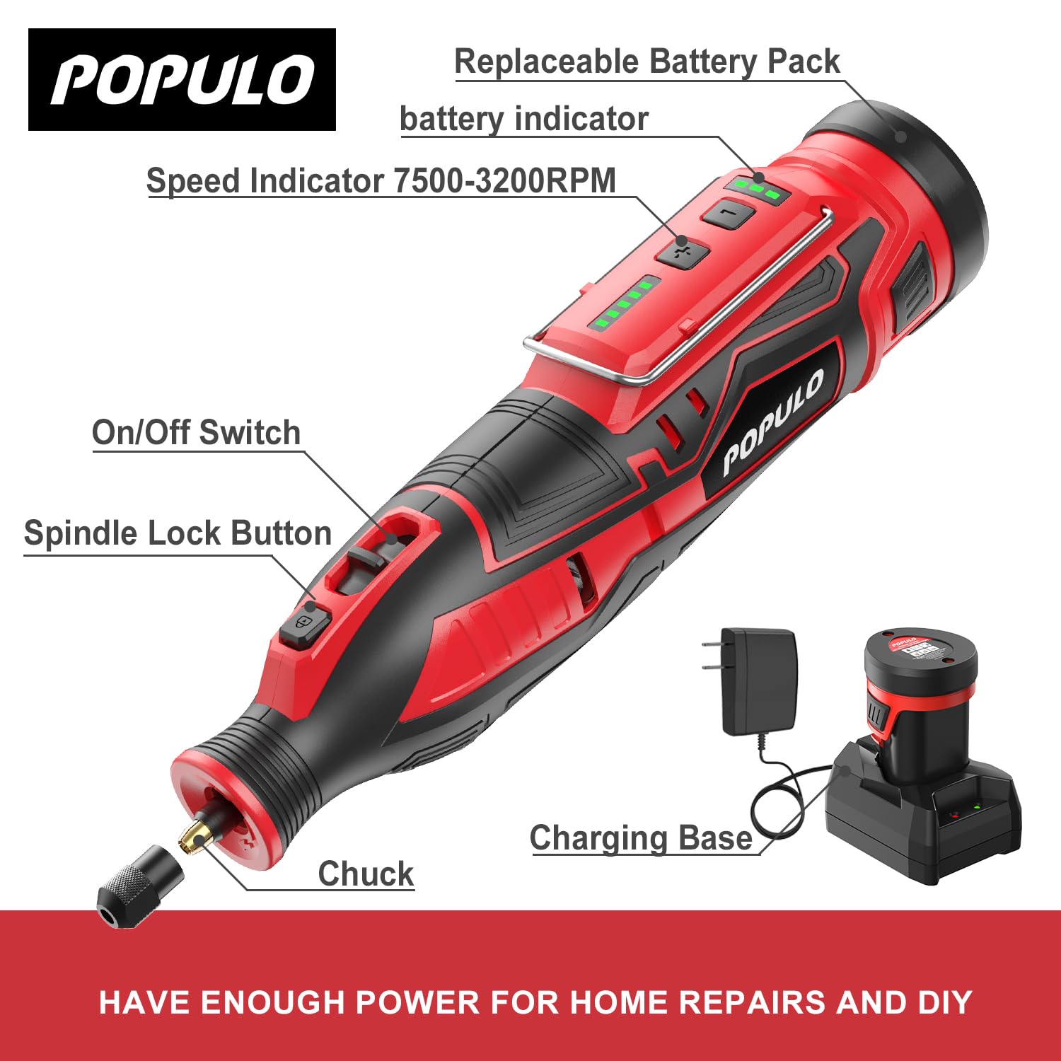 Snapklik.com : POPULO 12V Cordless Rotary Tool Kit, 5 Variable Speeds ...