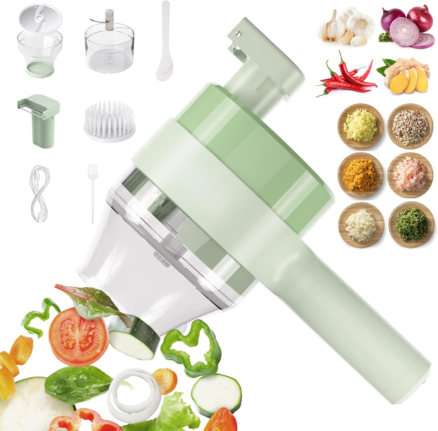 Amazon.com: 4 in 1 Vegetable Chopper Handheld Electric Vegetable Cutter ...