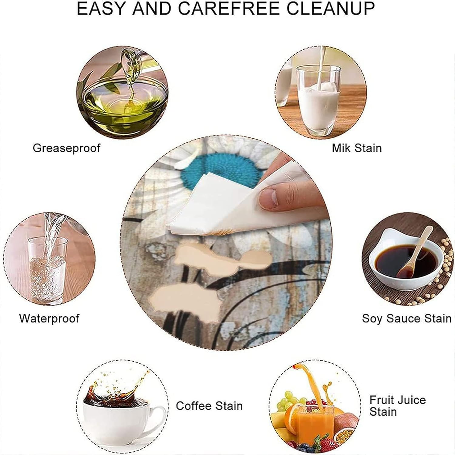 Atury Mantel cuadrado de margaritas marrones y azules, mantel vintage ...