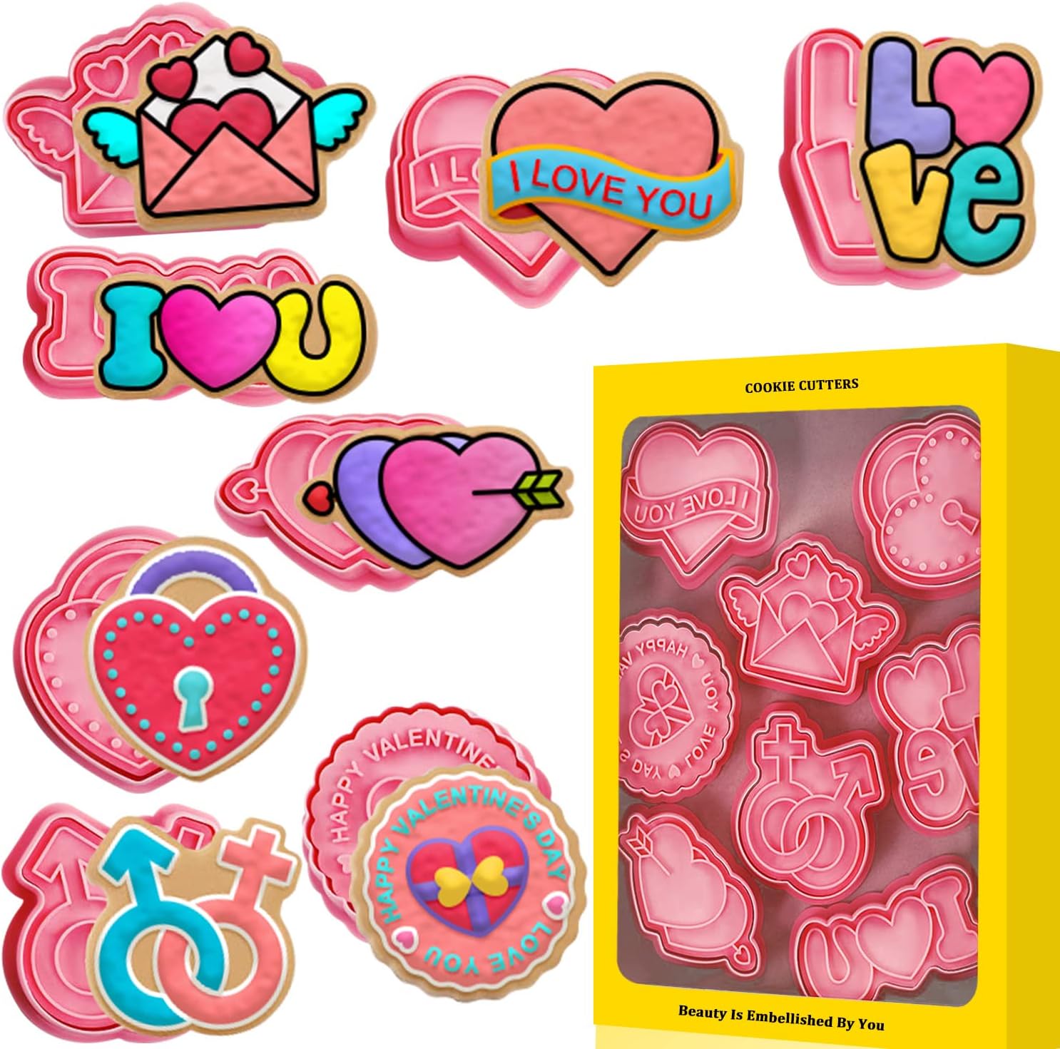 Amazon.com: Hoolerry 20 Pcs Valentine's Day Cookie Cutters 3D ...