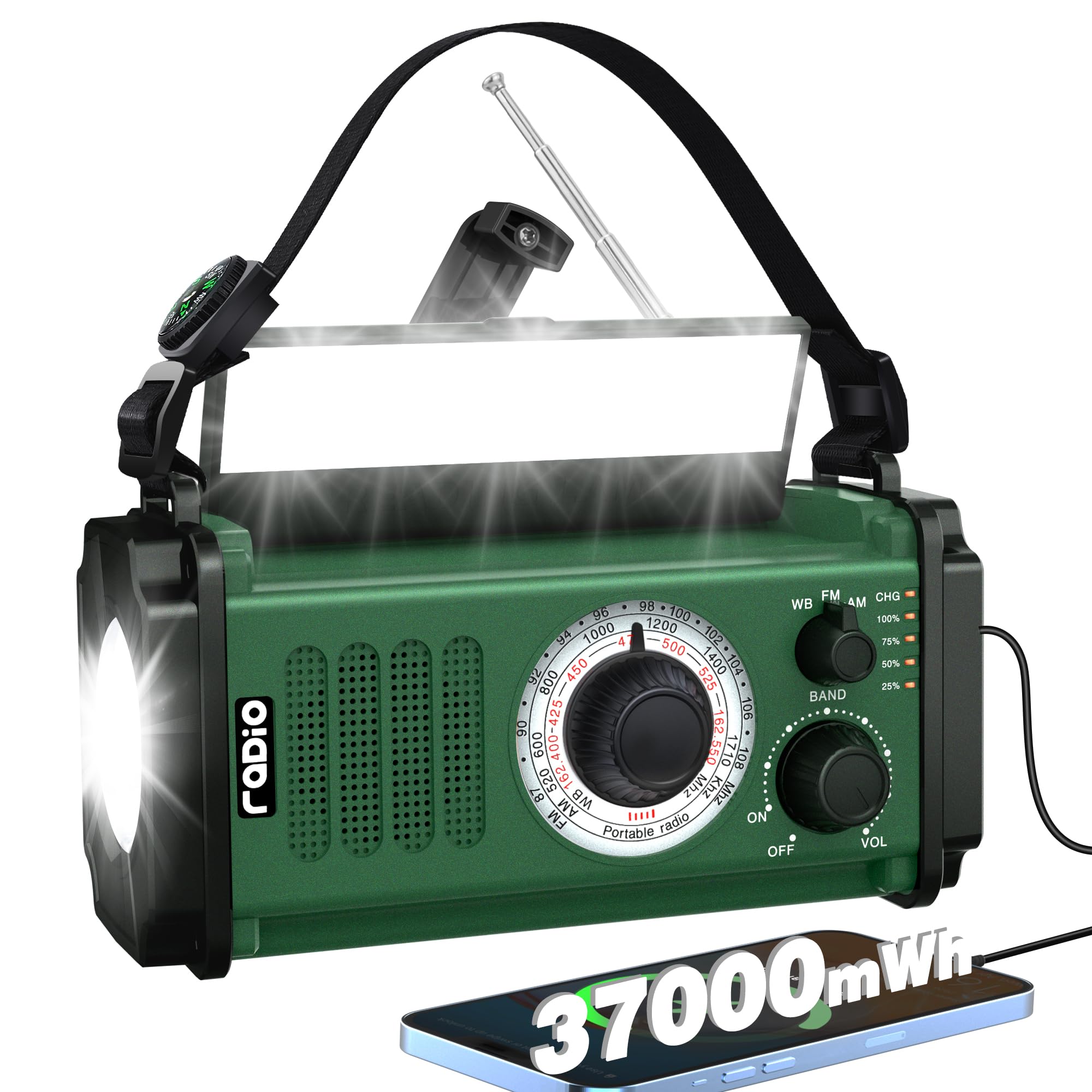Snapklik.com : Crank Emergency Weather Radio, 37000mWh Solar Hand Crank ...