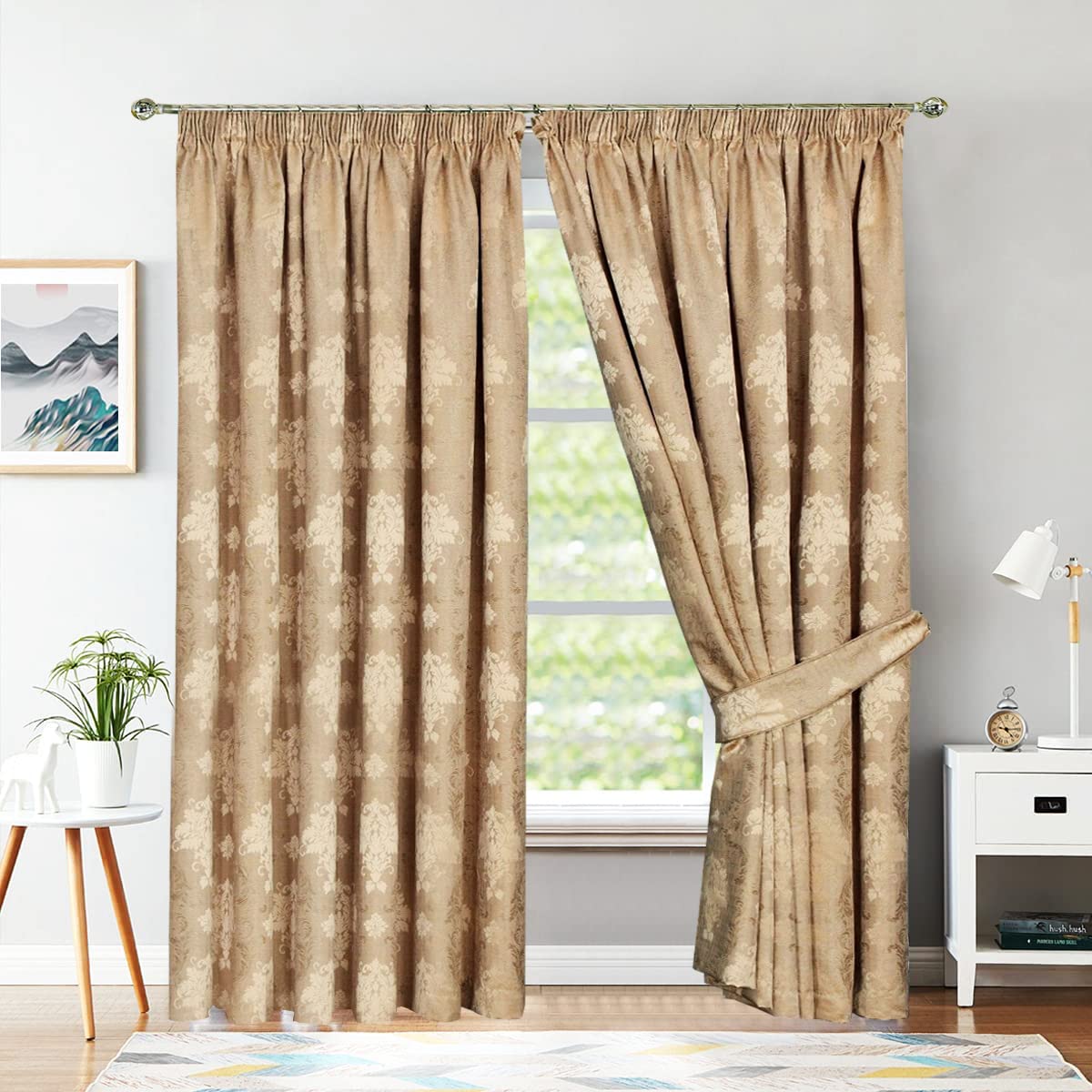 BQC Pencil Pleat Curtains for Living Room Bedroom Jacquard Fully Lined ...