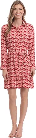 London Times Women's Long Sleeve Flounce Hem Shirt Dress, Cream/High ...