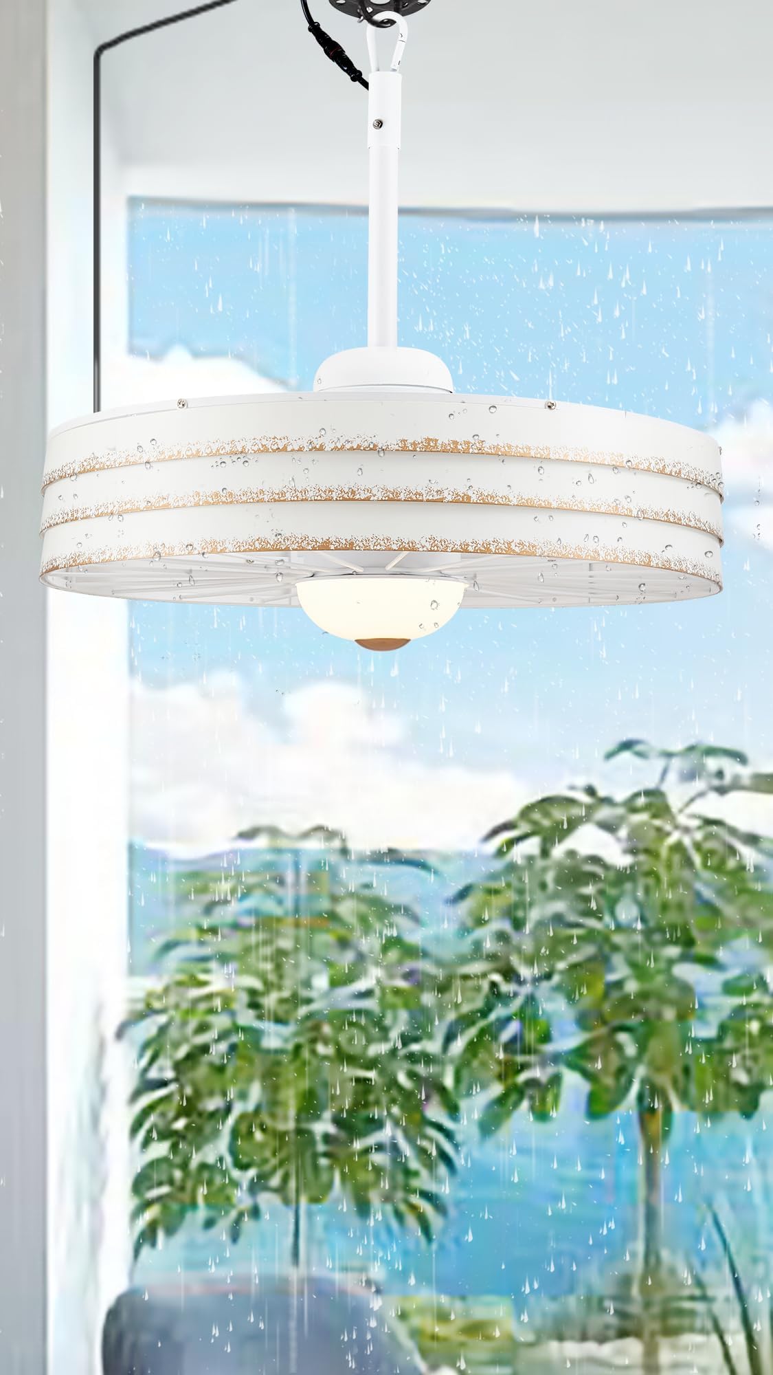 24" Outdoor Gazebo Cage Fan with Dimmable Light and Memory Remote, Plug ...