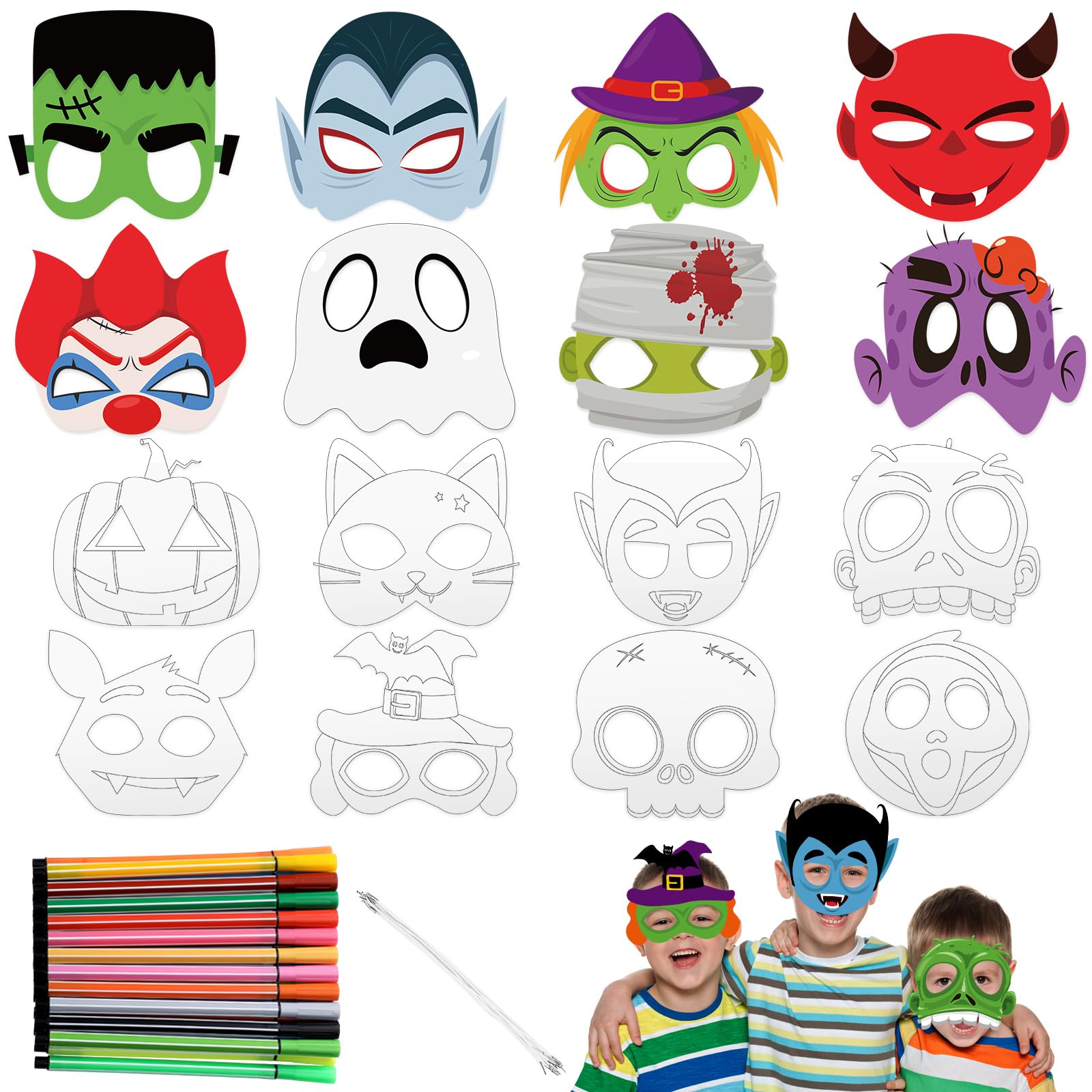 Snapklik.com : Lenwen 16 Pcs Halloween Coloring Masks Crafts Color Your ...