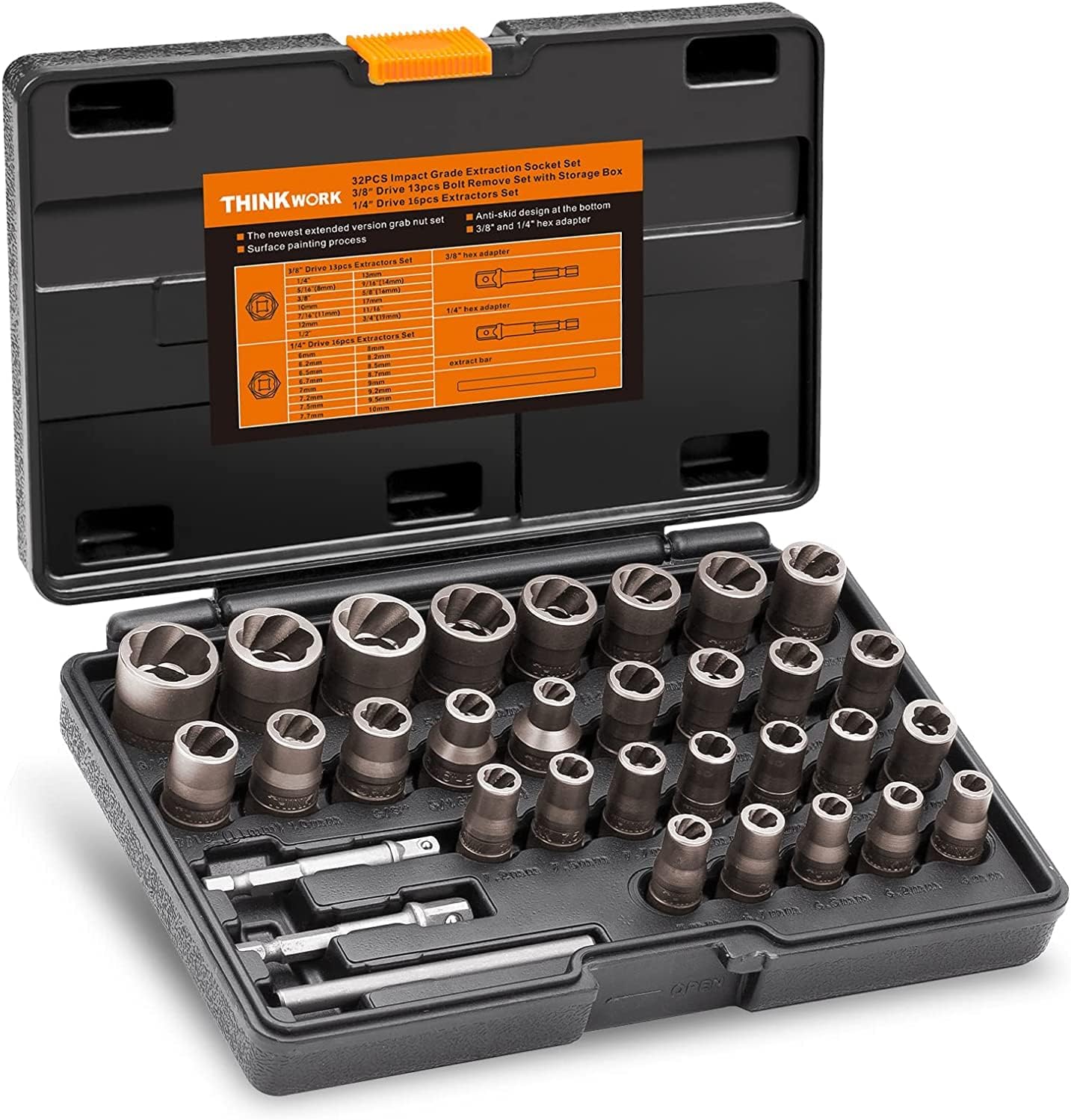 THINKWORK Bolt Extractor Set, 32 Pieces Impact Bolt & Nut Remover Set ...