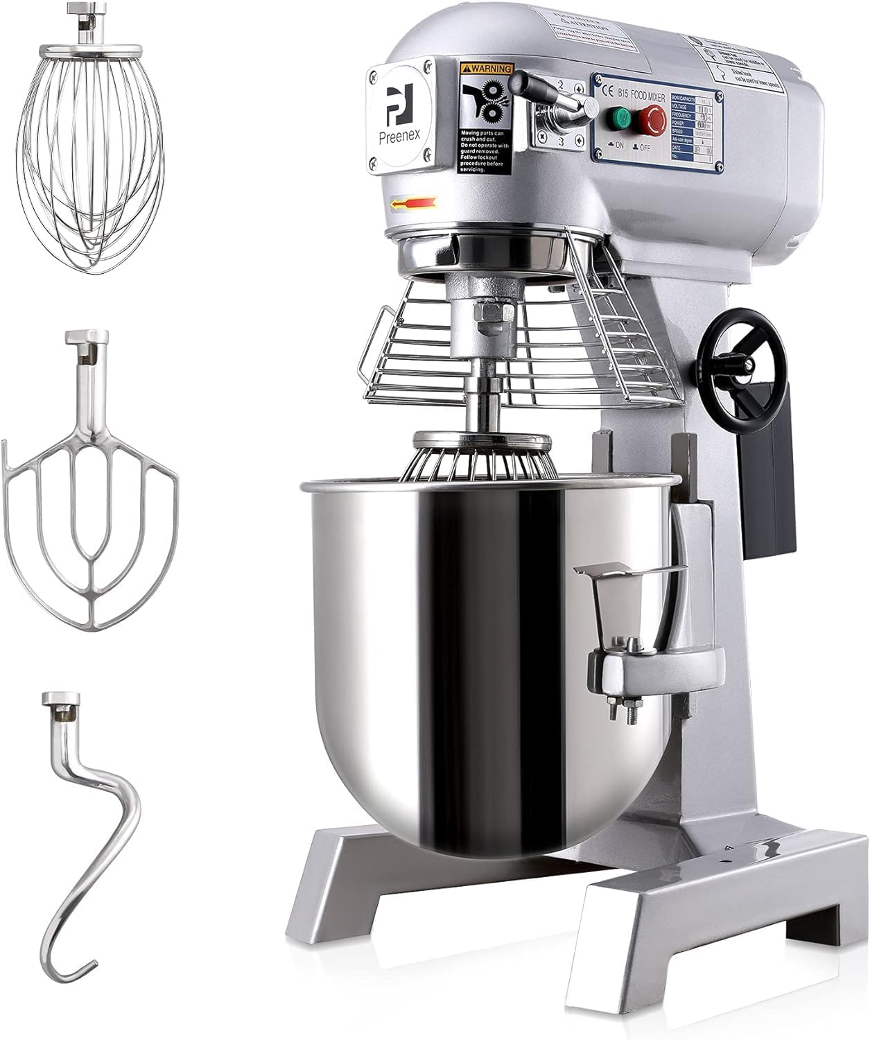CREWORKS Commercial Food Mixer with Dough Hook 15L 600W Stainless Steel ...
