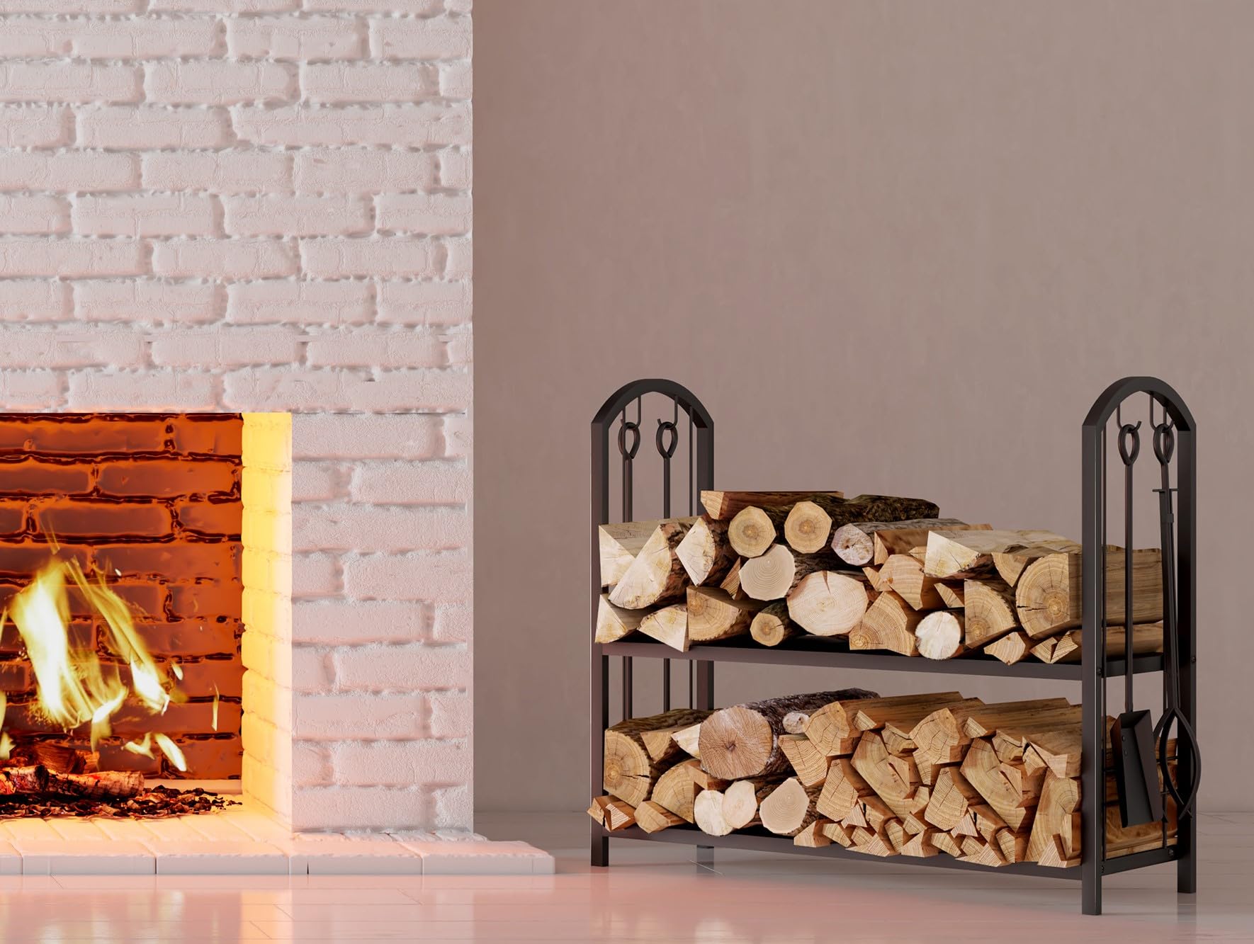 Snapklik.com : Fire Beauty Fireplace Firewood Log Rack 5-Piece Storage ...