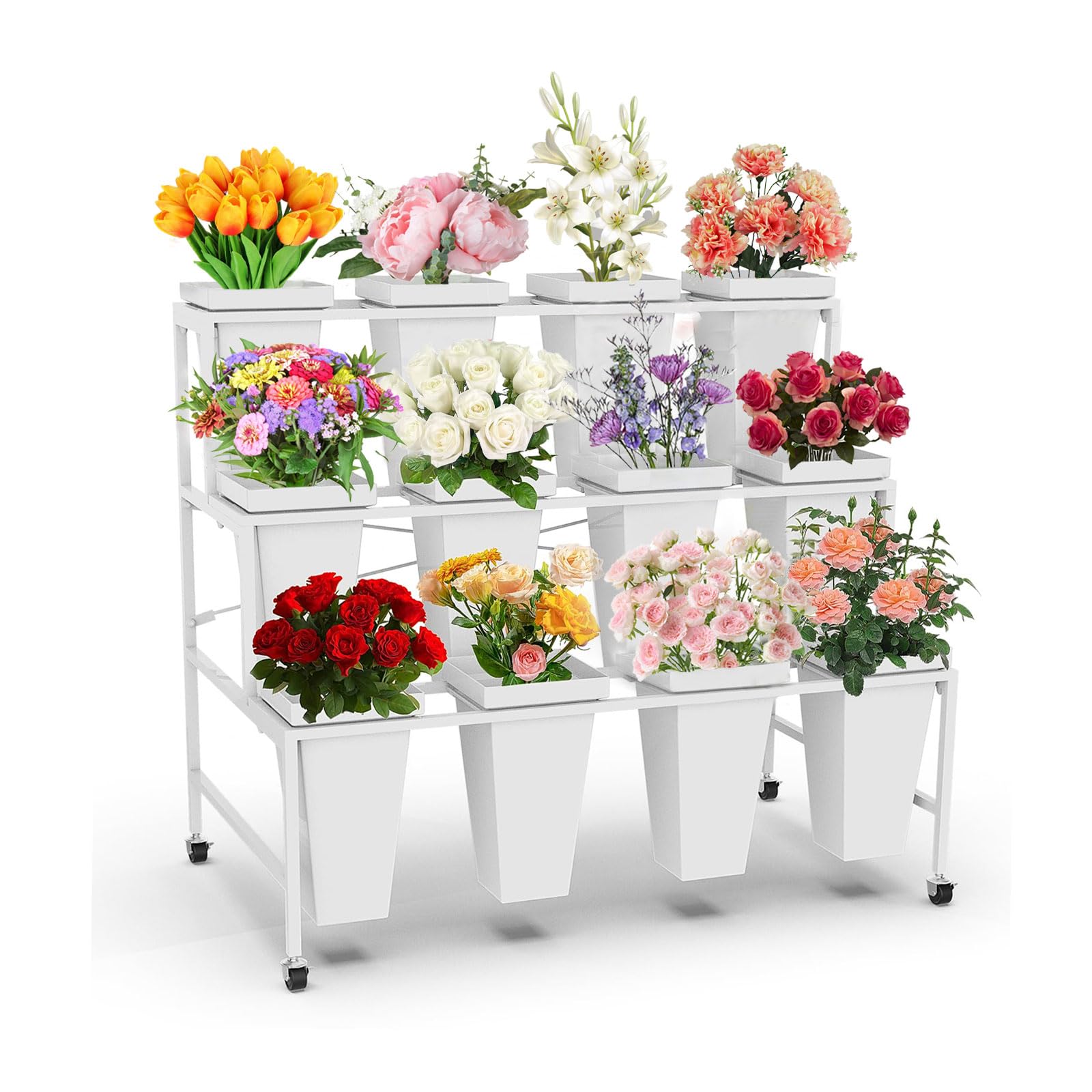 Amazon.com: Flower Display Stand with 12Pcs Buckets, Flower Cart ...