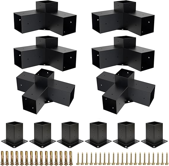 Amazon.com: Kinchoix 4x4 Woodworks Pergola Brackets Kit, 3-Way and 4 ...