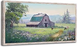 Amazon.com: Acocifi Barn Picture Farmhouse Painting Wall Art Framed Artwork, Green Nature Farm ...