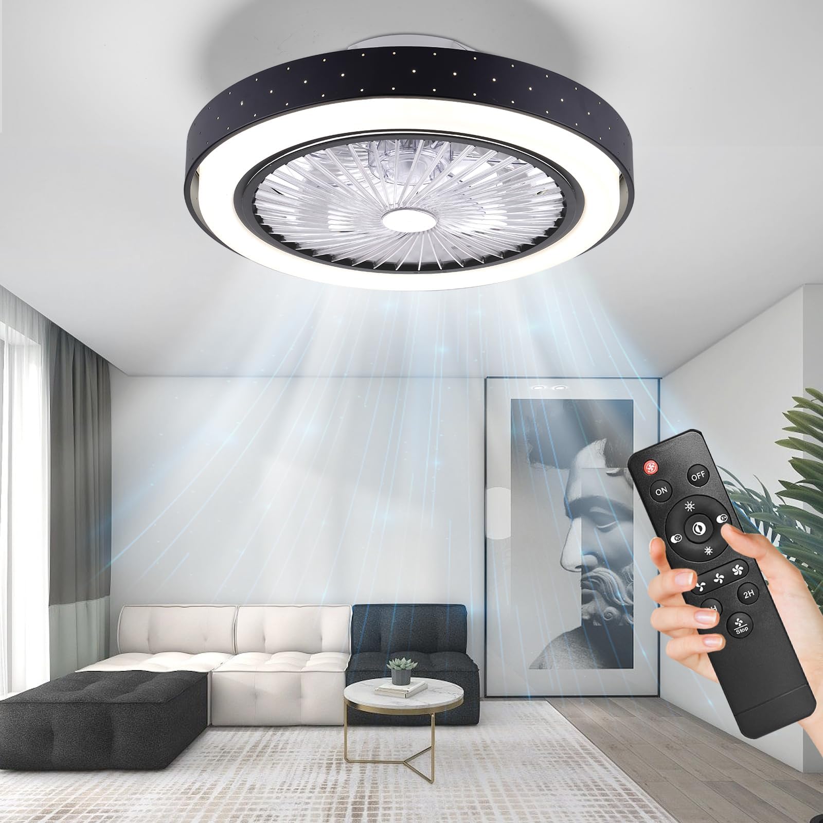 Obabala Ceiling Fans with Lights and Remote, Low Profile Bladeless ...