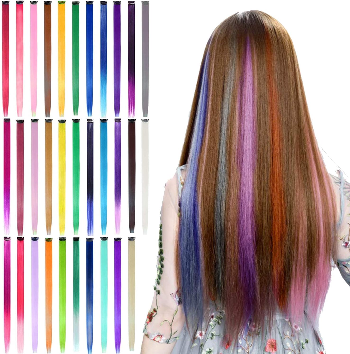 Amazon.com : 32 PCS Colored Clip in Hair Extensions - BEAHOT 20 Inches ...