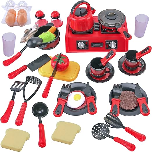 Amazon.com: 44 Pieces Kids Kitchen Toy Accessories, Mini Breakfast ...