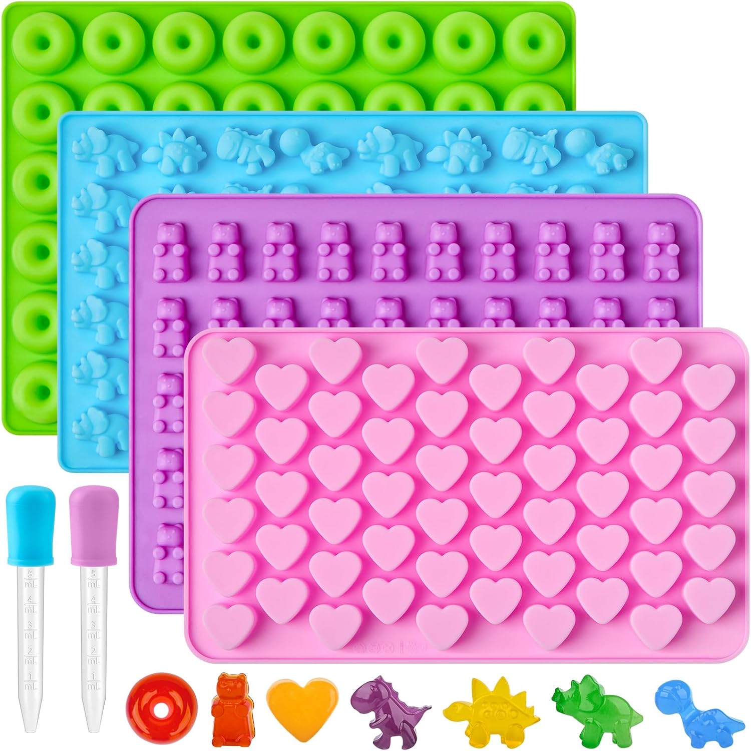 Amazon.com: Puyeipt 4 PCS Silicone Gummy Molds with 2 Droppers, Mini ...