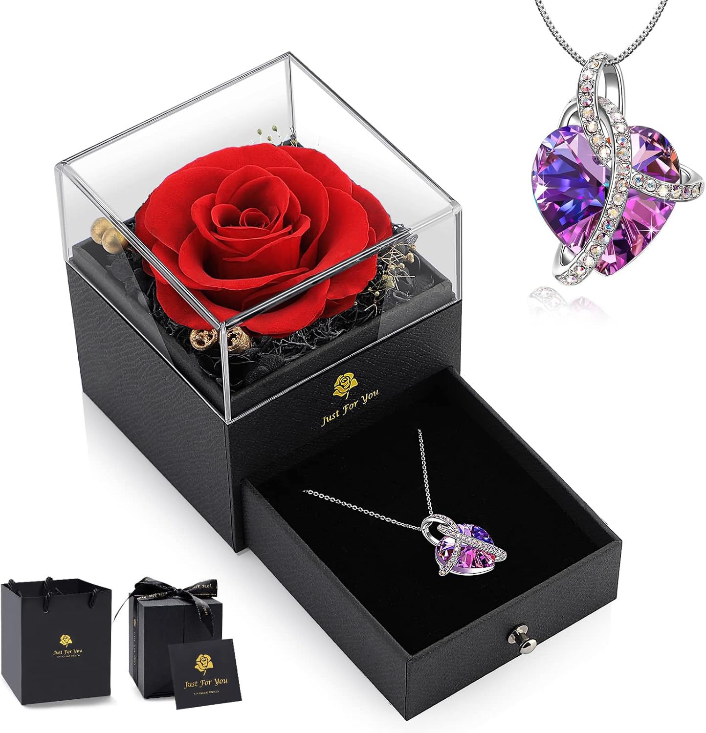LEITON Ewige Rose mit Kristall Halskette, Infinity Rosen Box, Echte ...
