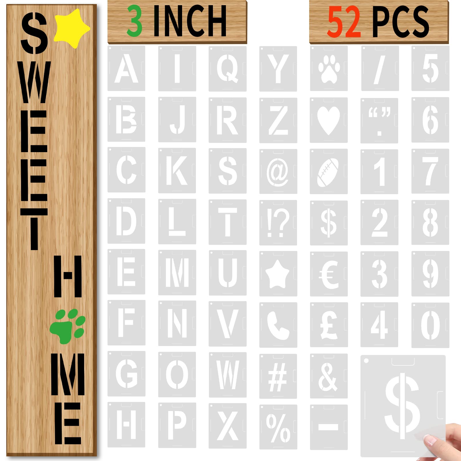 Buy 52pcs Alphabet Letter and Number Stencils for Painting on Wood, 3 ...