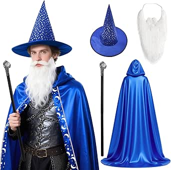 Amazon.com: PANMAY Adults Wizard Costume Wizard Cloak Stars Magician ...