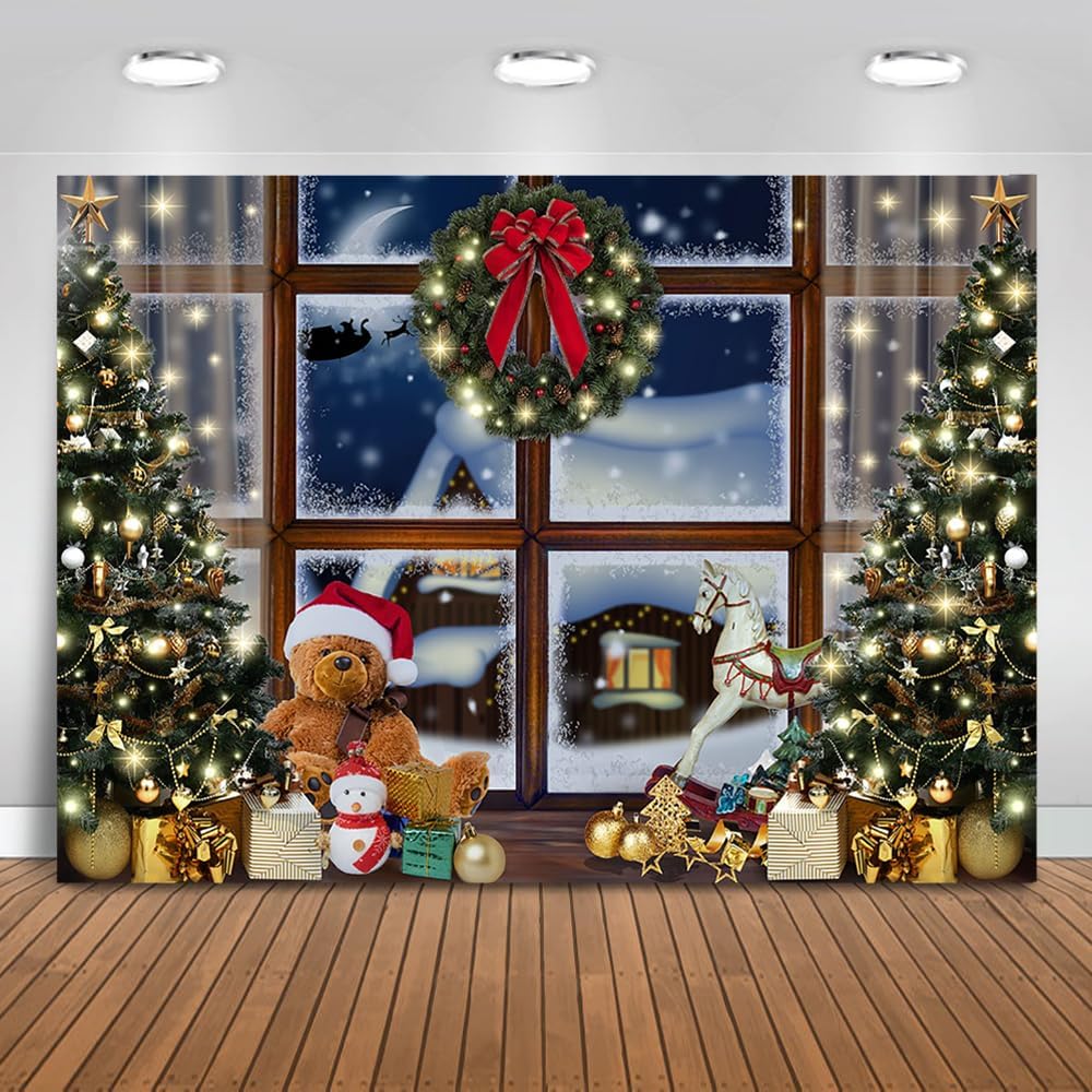 Amazon.com : Mocsicka Christmas Backdrop Christmas Window Background ...