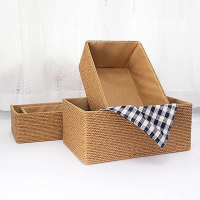 Amazon.com: LA JOLIE MUSE Recycled Woven Paper Storage Baskets Set 3 ...