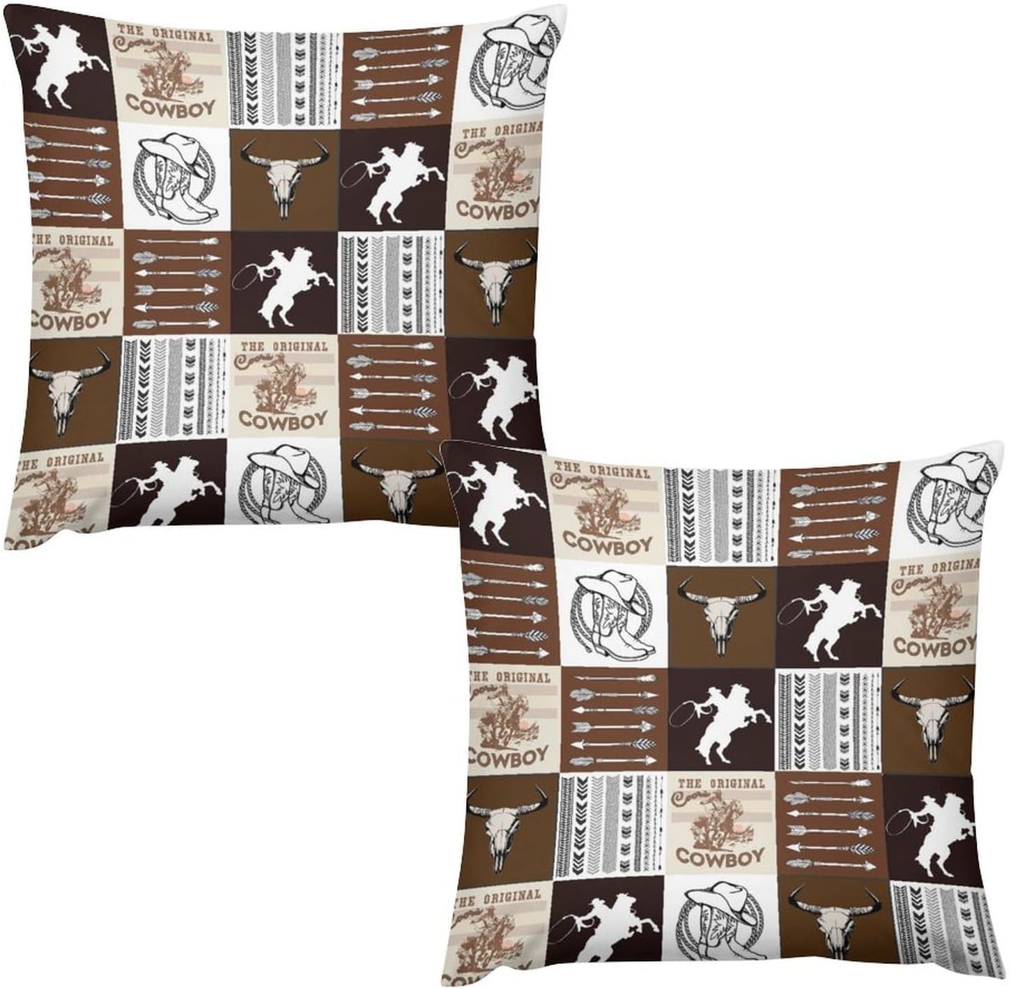 Amazon.com: KANEPE Western Cowboy Pillow Covers Cowboy Patchwork Grid ...
