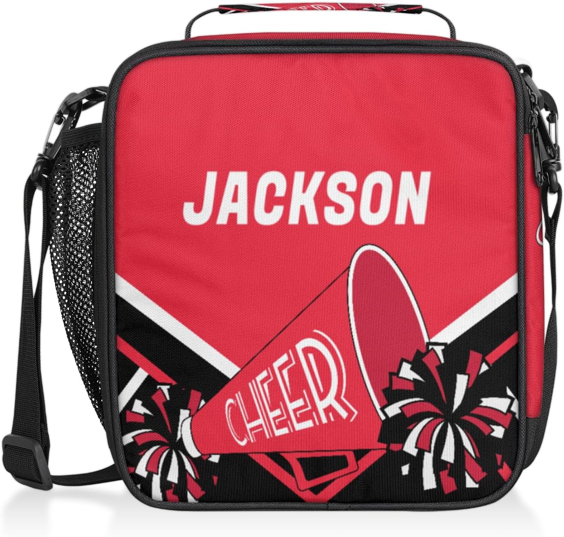Amazon.com: OMFUNS Cheer Red Black Custom Name Reusable Lunch Bag for ...