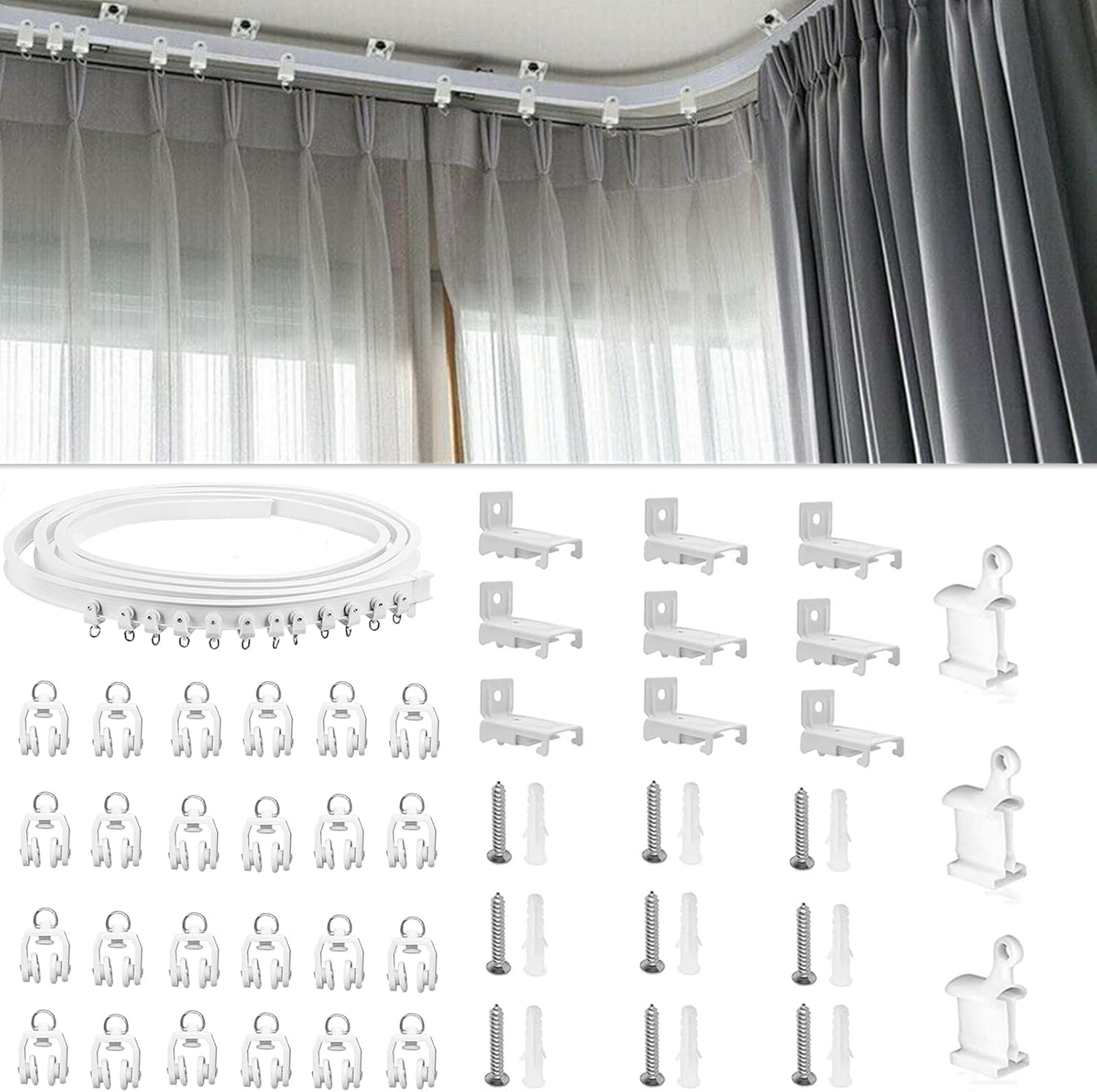 TOPWA 3 Meter Flexible Plastic PVC Curtain Track Runner Rail Wall ...