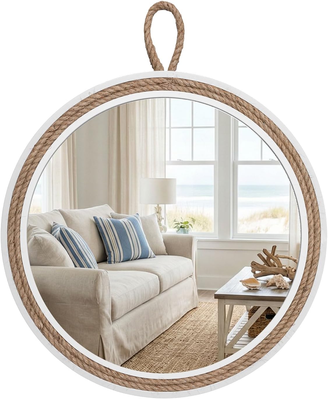 Amazon.com: Vercraft Coastal Mirror 24" Wall Decor with Rope Wrapped ...