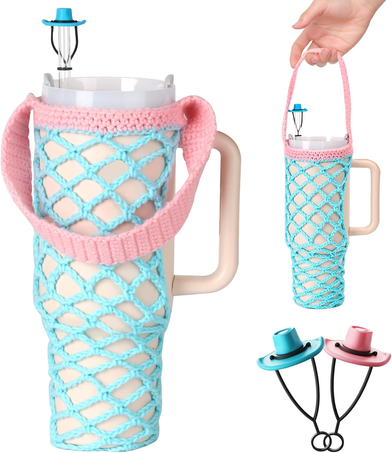 Amazon.com : Stanley Cup Holder with 2PCS Cowboy Hat Straw Toppers ...