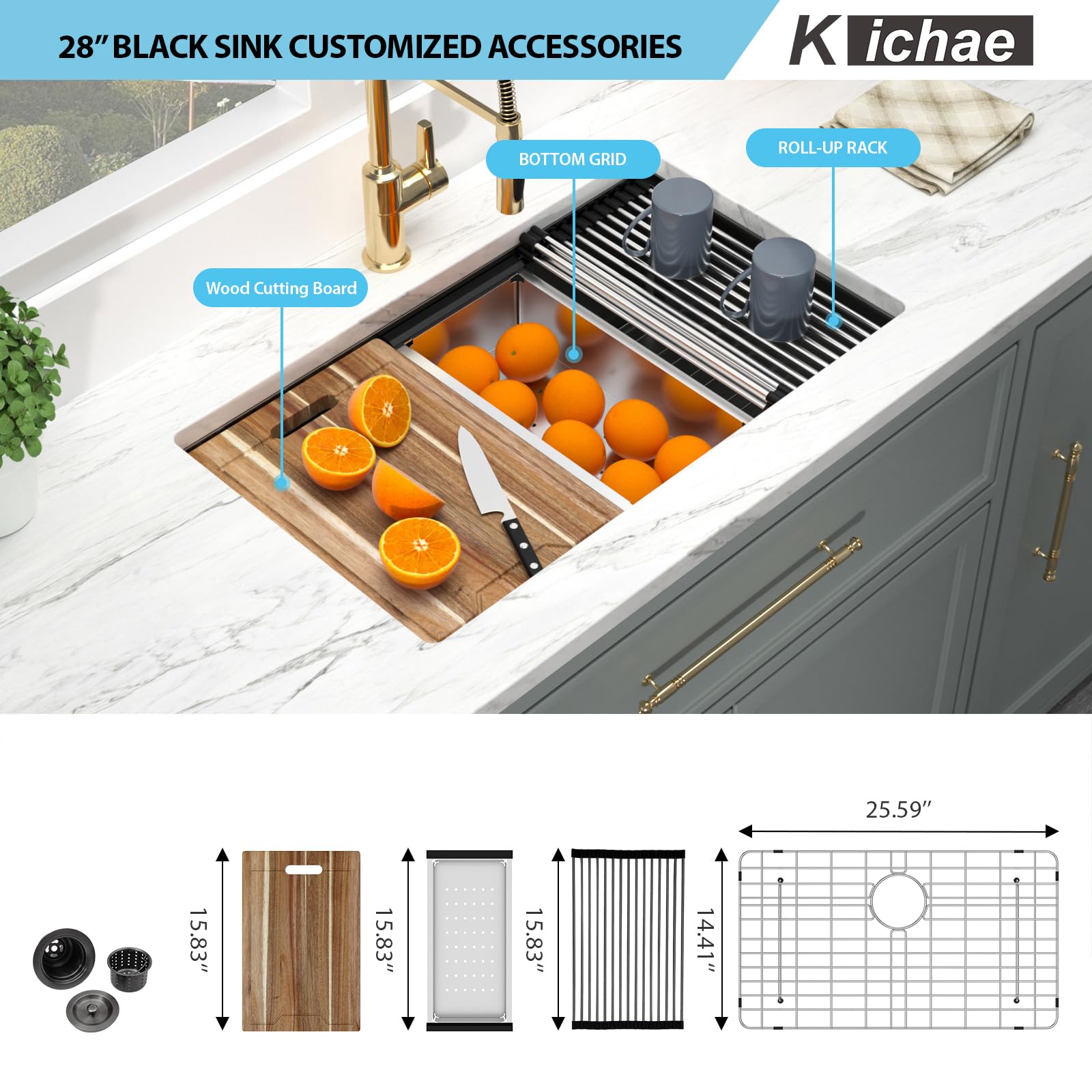 Snapklik.com : 28 Black Kitchen Sink Undermount Workstation - 28x18 ...