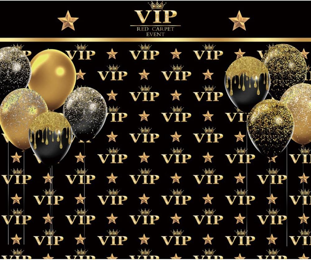 Amazon.com: Leowefowa 10x8ft Vinyl VIP Backdrop Black and Gold Ballons ...