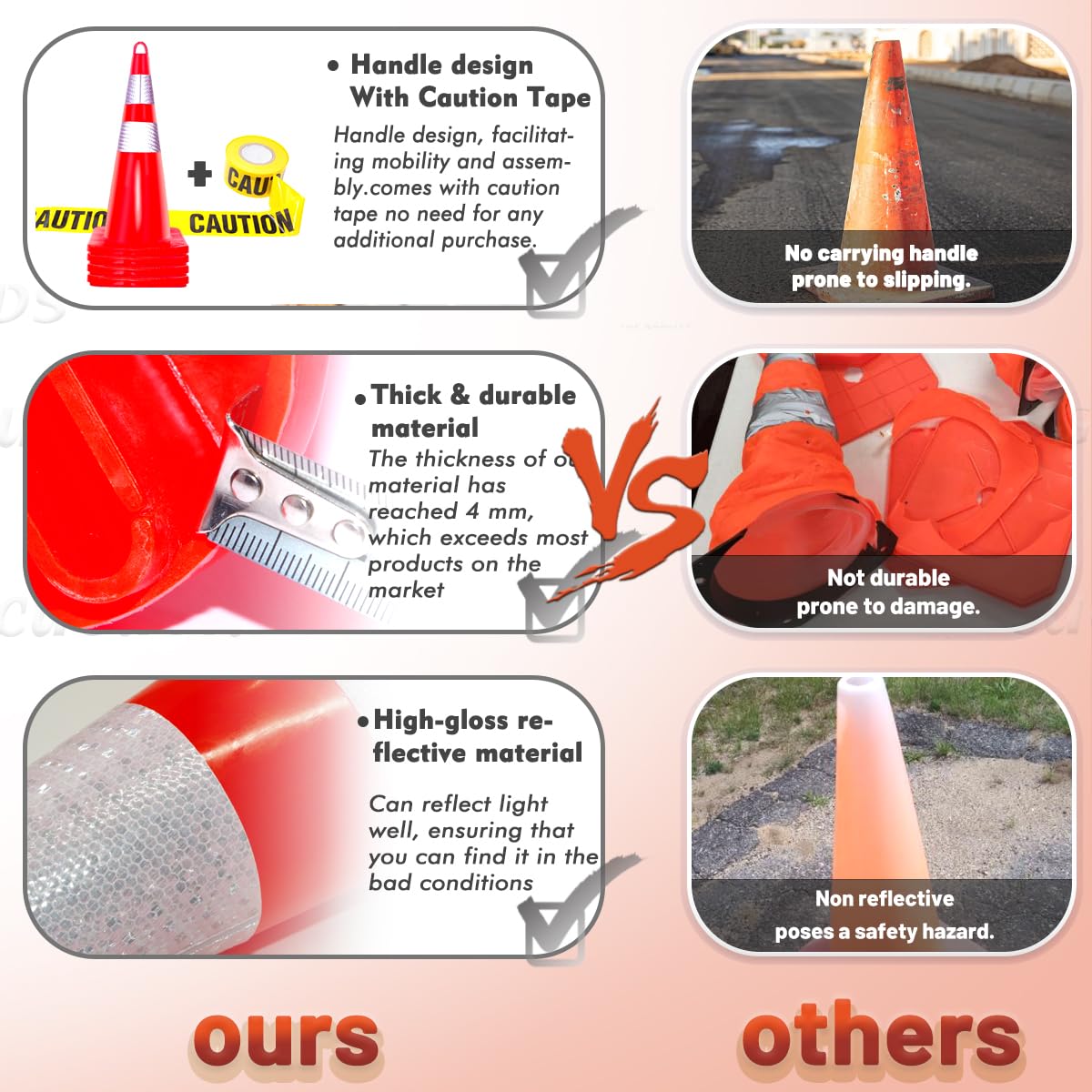 Snapklik.com : Zonegrace 6 Pack Traffic Safety Cones 28 Inch