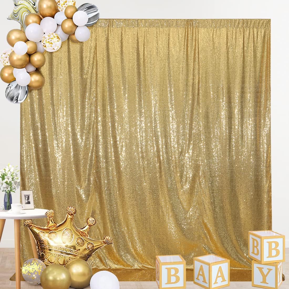 Amazon.com : leegleri 10x14ft Gold Glitter Backdrop Curtain Panels for ...