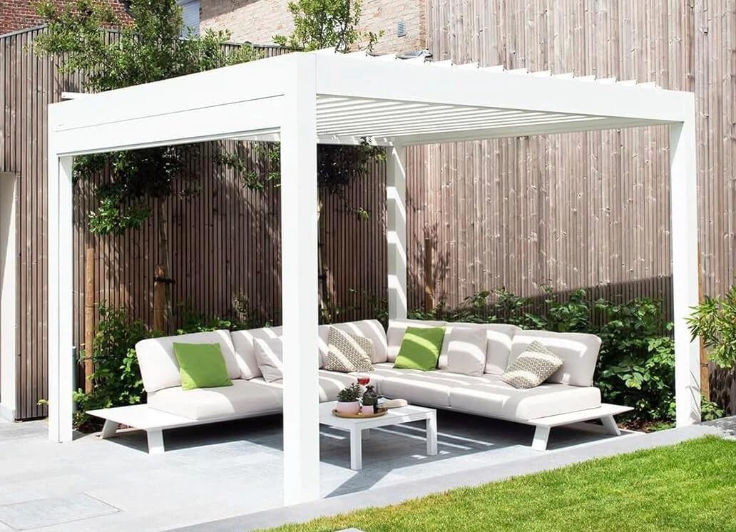 Amazon.com: Hanso Aluminum Pergola Kit with Metal Frame and Mesh Canopy ...