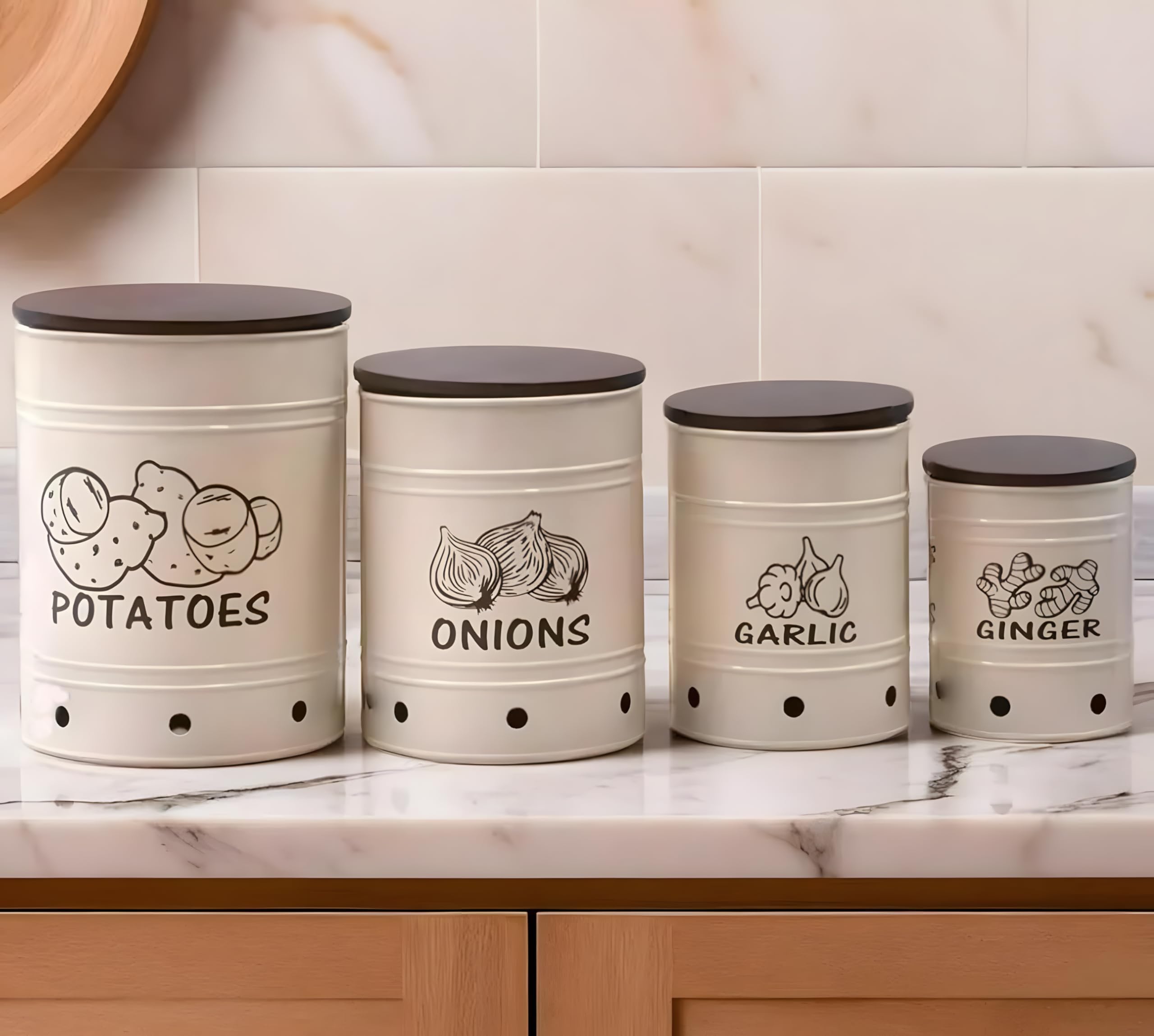 Generic Mindful Craft Potato, Onion, Garlic And Ginger Canisters Set Of ...