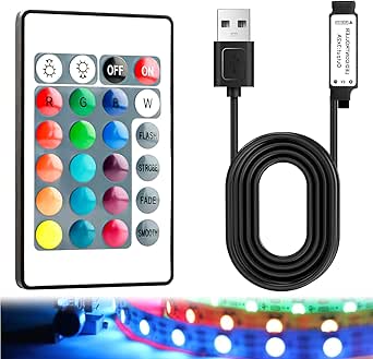 Wireless USB IR RGB LED Strips Controller, 24-Key, 16 Colors, 5 ...