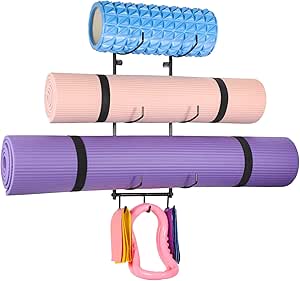 Amazon.com : Yoga Mat Holder Wall Mount, Yoga Mat Storage Rack, with 3 ...