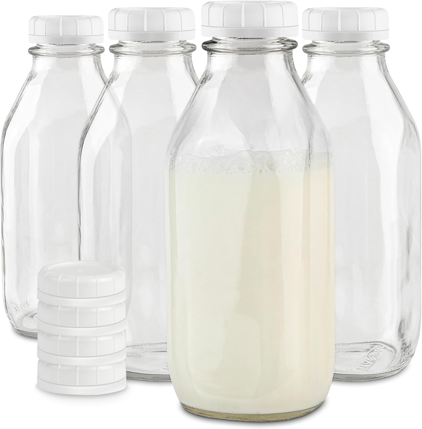 Amazon.com: Stock Your Home Liter Glass Milk Bottle with Lid (4 Pack ...