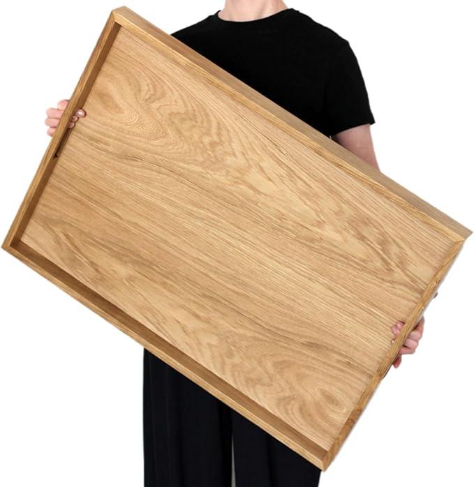 Oversized Oak Wood Ottoman Tray - Large Serving Tray : Amazon.co.uk ...
