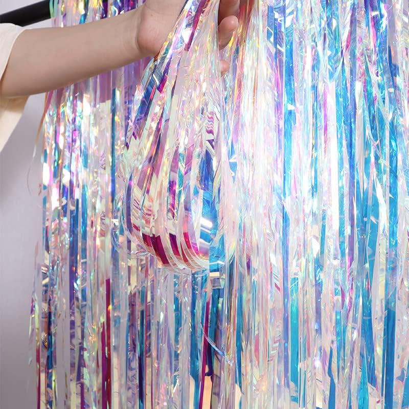 Amazon.com : 2 Pack Neon Clear Foil Tinsel Curtain(3.2ftx 8.2ft ...