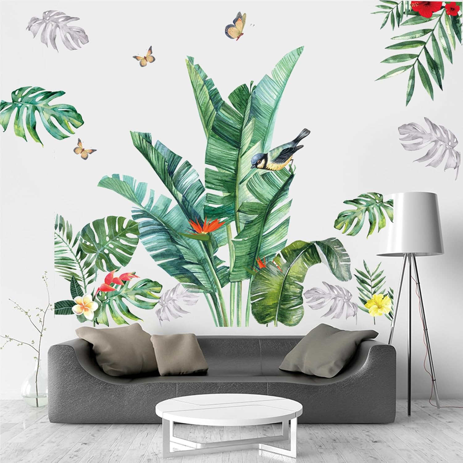 Amazon.com: Green Plant Wall Stickers, Tropical Rainforest Monstera ...