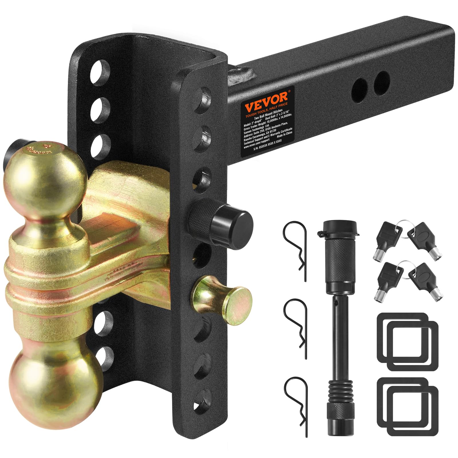 Adjustable Trailer Hitch, 6-Inch Drop & 4.5-Inch Rise Hitch Ball Mount ...