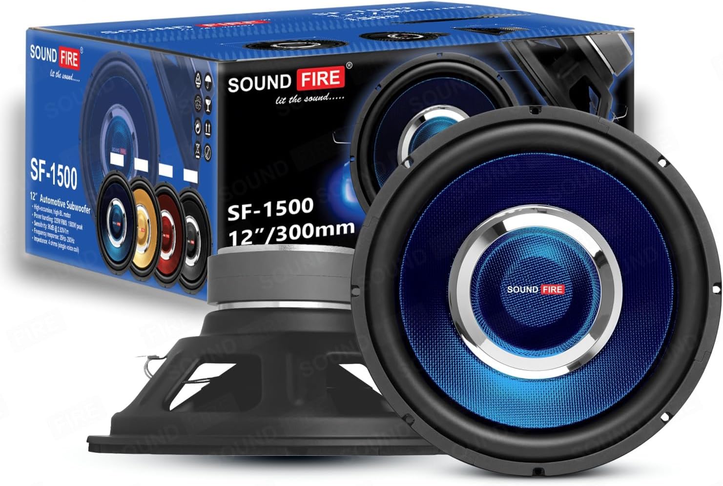 SOUND FIRE SF-1500 (Blue) 1500W 12" (300mm) Double Magnet Subwoofer ...
