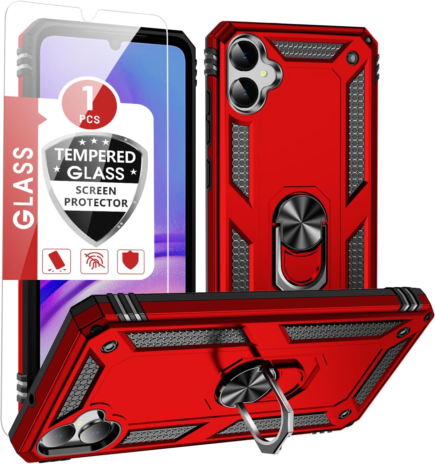 Amazon.com: AZHEPU for Samsung Galaxy A05 Case with Tempered Glass ...