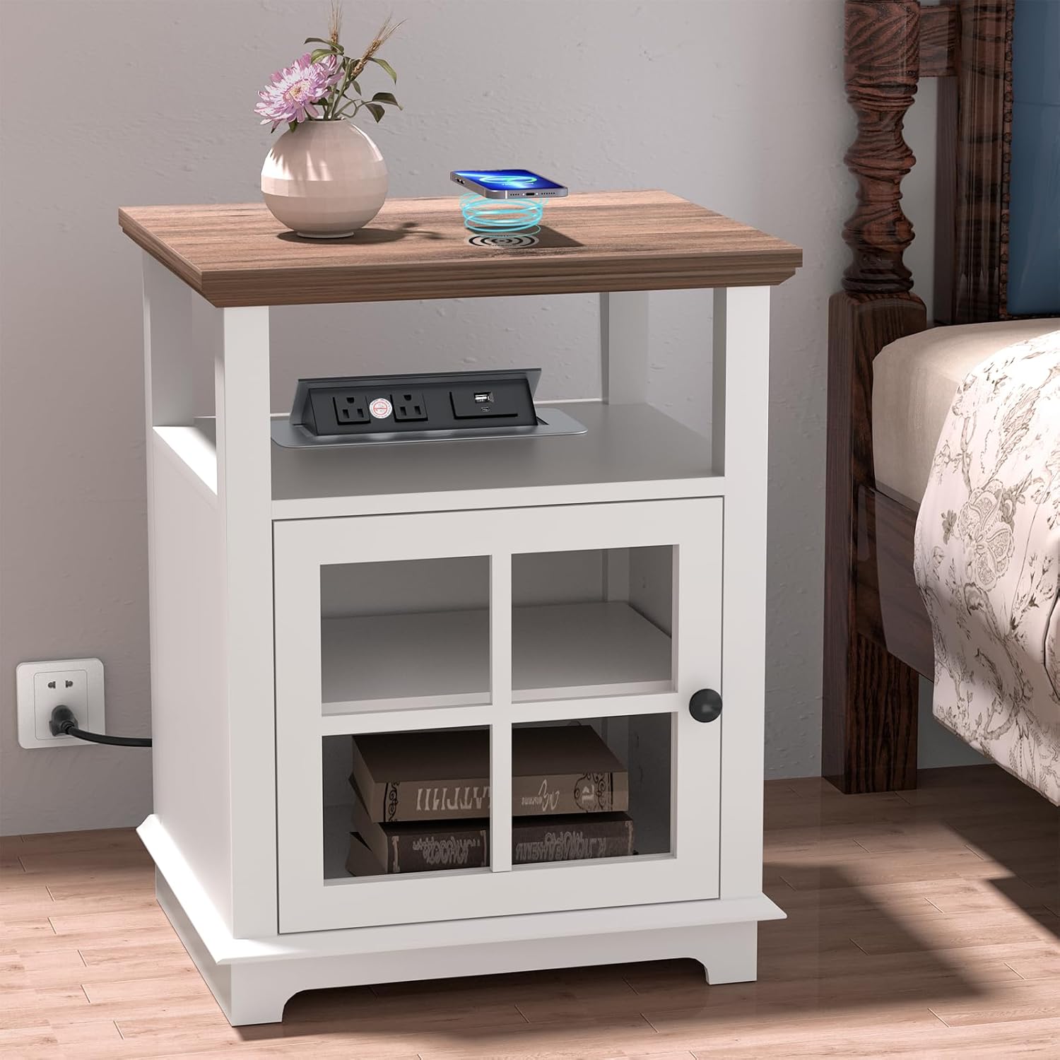 Amazon.com: HIFYOBRO End Table with Charging Station, Side Table with ...