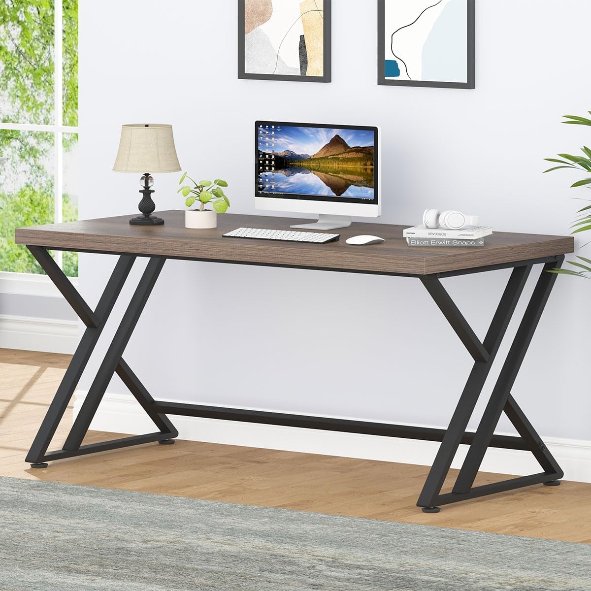 Amazon.com: BON AUGURE Industrial Home Office Desks, Rustic Wood ...